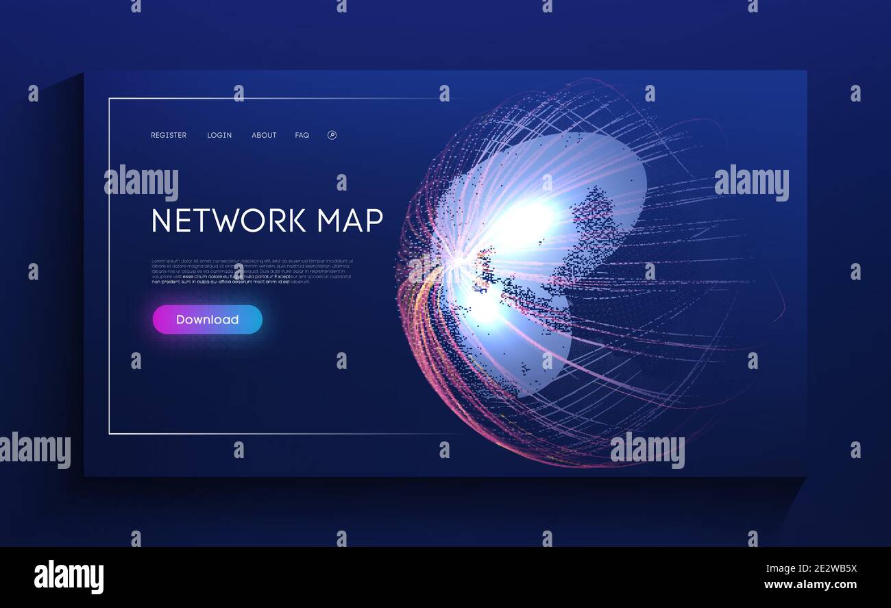 Network Map World Globe Vector. Digital Earth Technology background ...