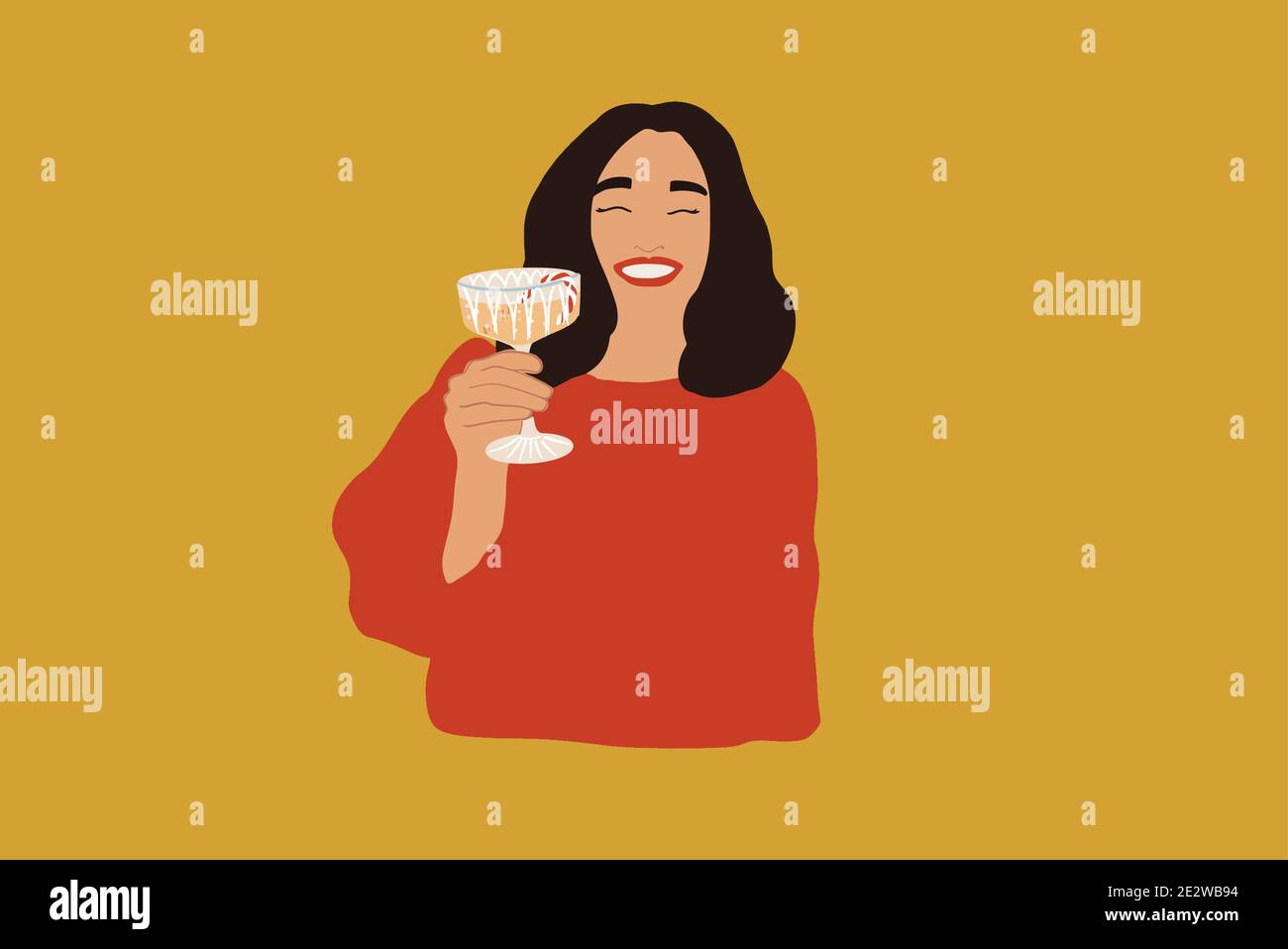 Woman with wineglass propose a toast. Vector illustration in pastel ...
