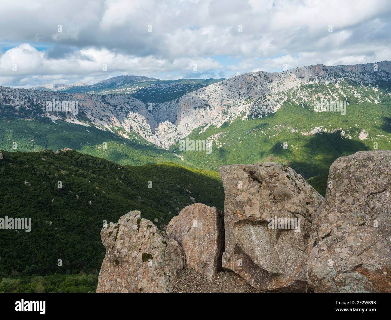 View of Gola Su Gorropu gorge, famous hiking destinantion at green ...
