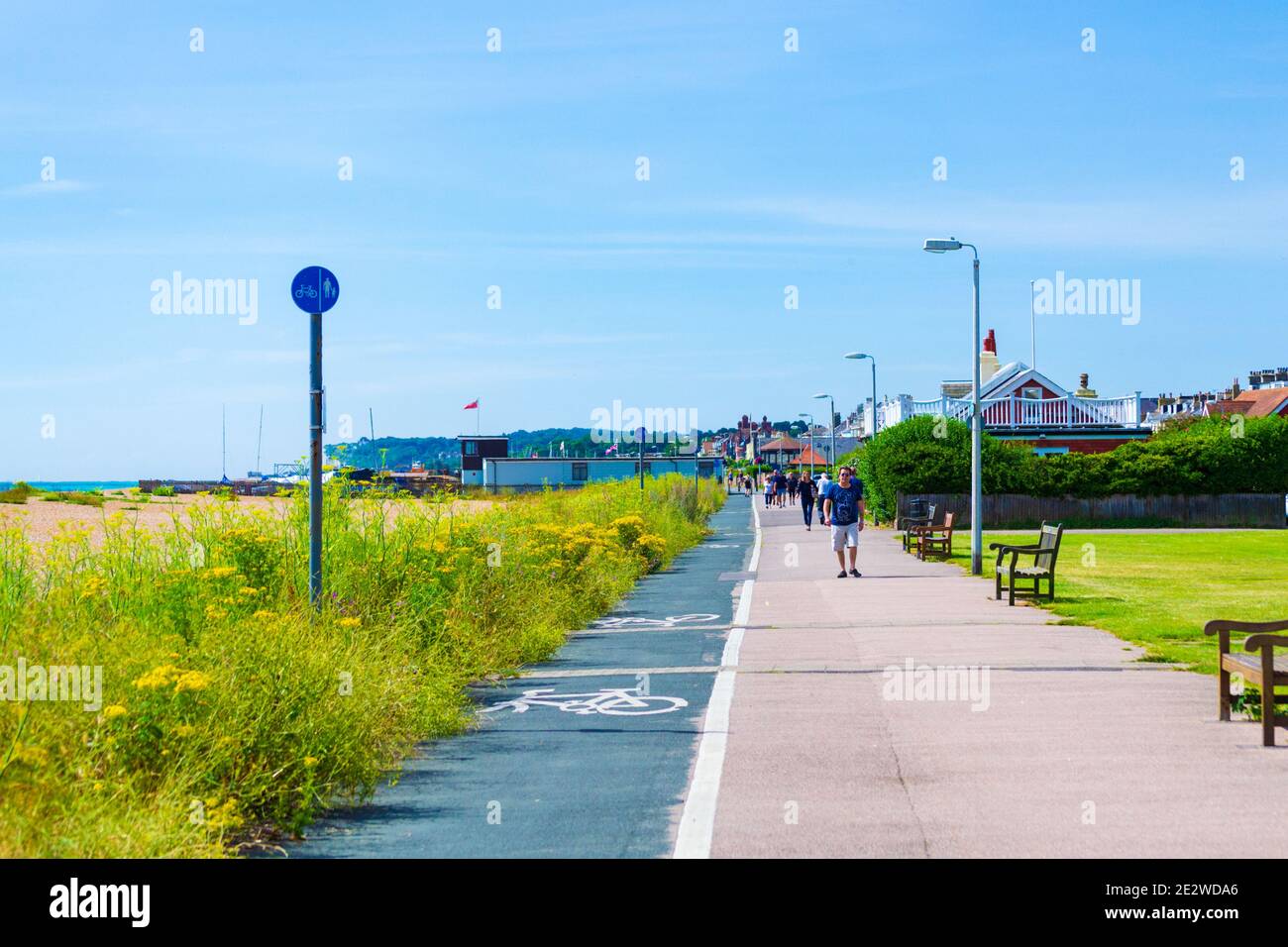 Memorial benches and National Cycle Network route 1 on seafront ...