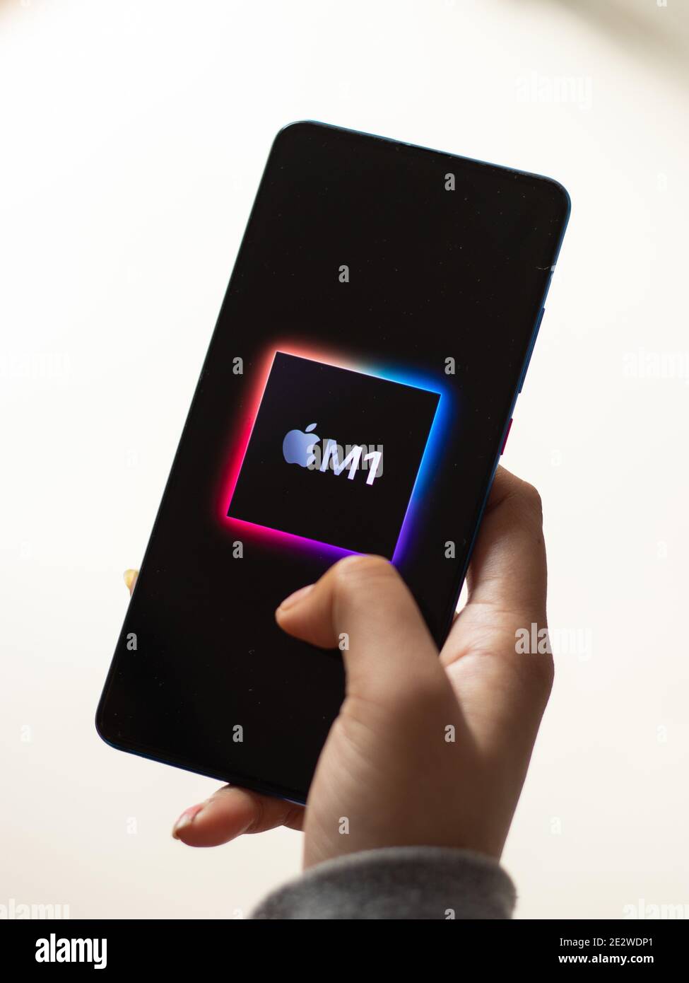 Assam, india - December 20, 2020 : Apple M1 logo on phone screen stock ...