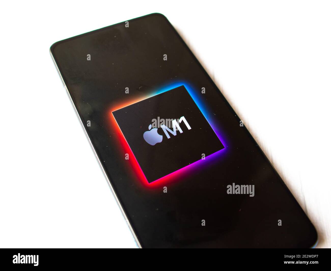 Assam, india - December 20, 2020 : Apple M1 logo on phone screen stock ...