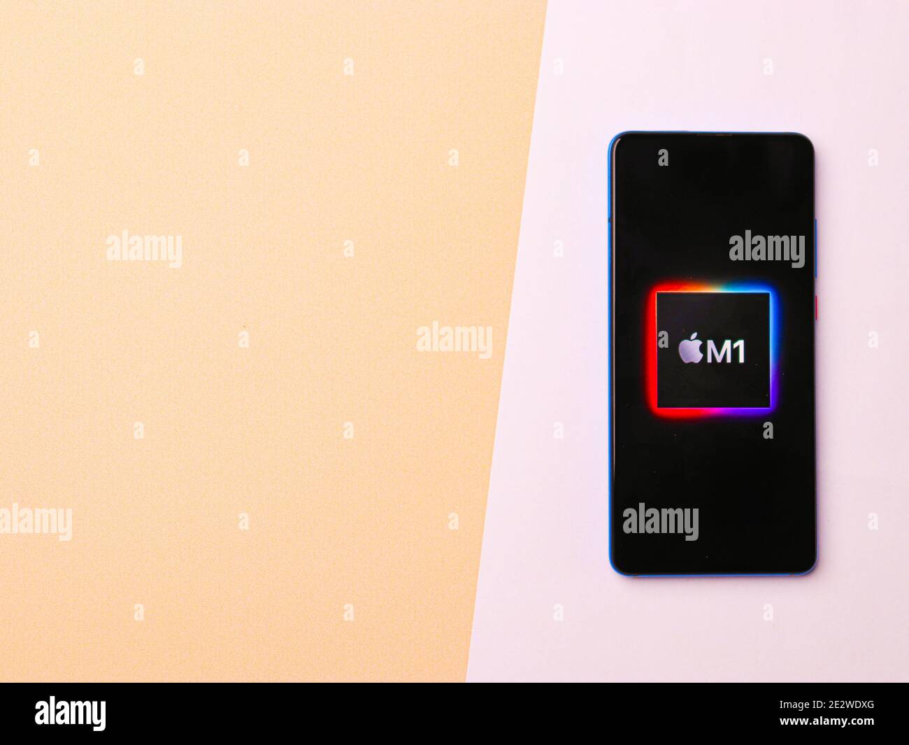 Assam, india - December 20, 2020 : Apple M1 logo on phone screen stock ...