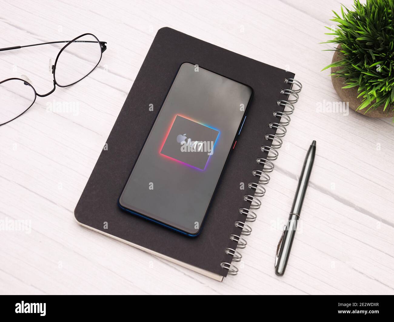 Assam, india - December 20, 2020 : Apple M1 logo on phone screen stock ...