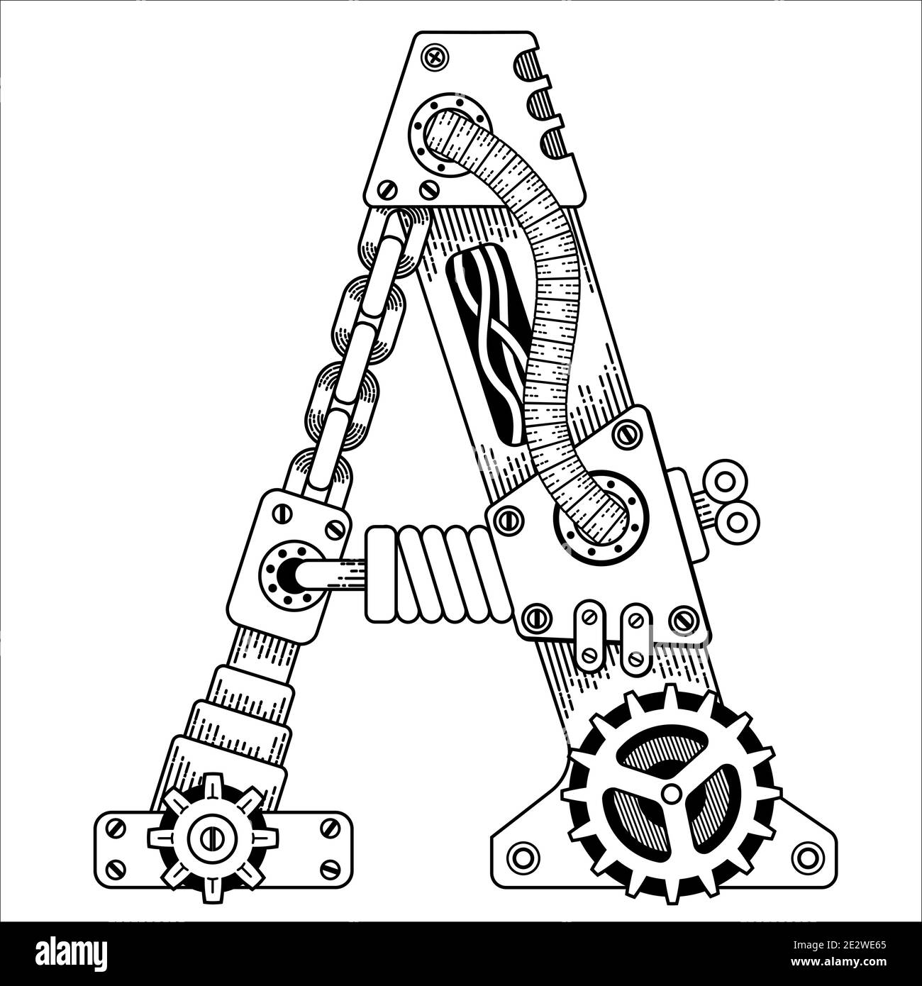 Vector Steampunk coloring book for adults. Mechanical letter alphabet ...