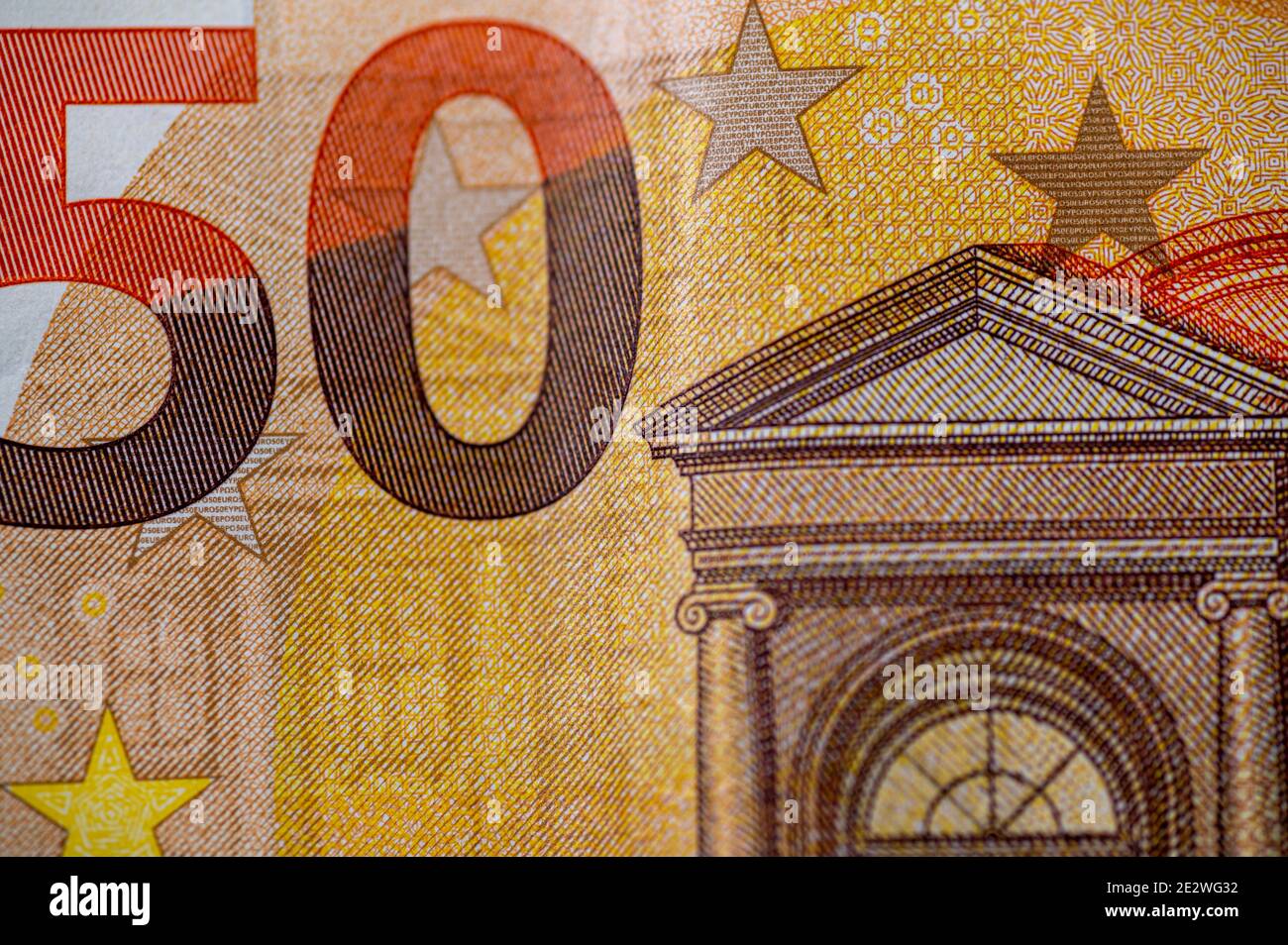 the 50 euro banknote detail on a white background Stock Photo - Alamy