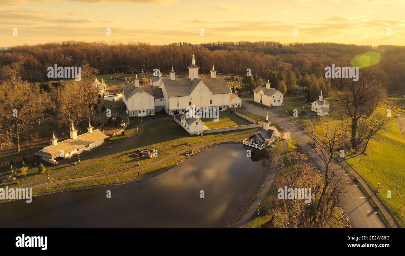 Late Afternoon Fall Aerial View of Beautiful Restored Barns and ...