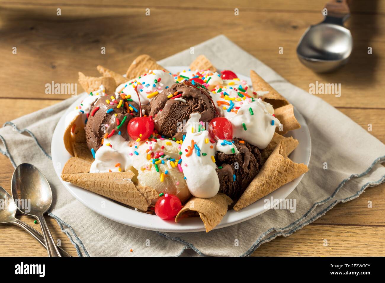 Homemade Ice Cream Sundae Nachos with Whipped Cream and Sprinkles Stock ...