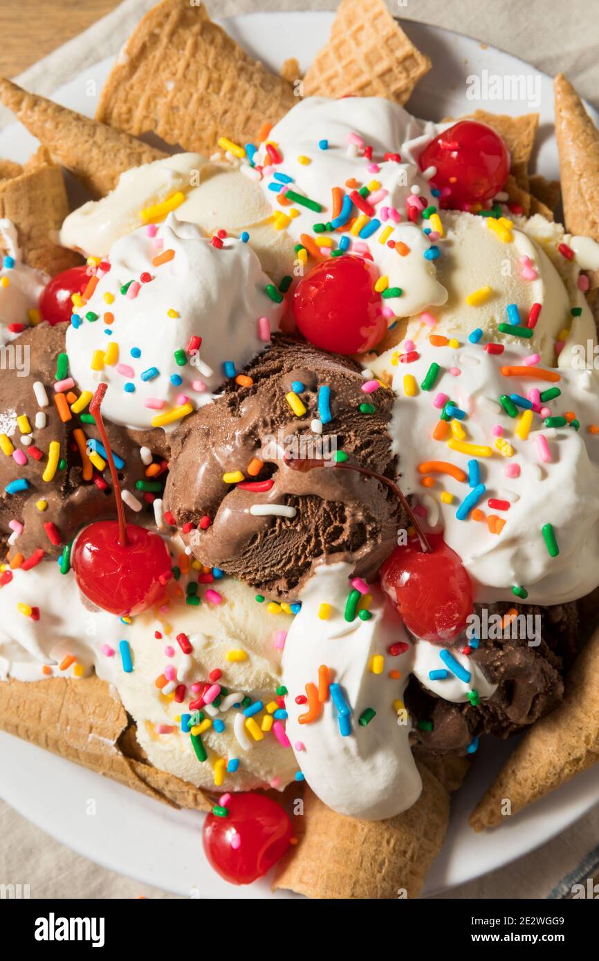 Homemade Ice Cream Sundae Nachos with Whipped Cream and Sprinkles Stock ...