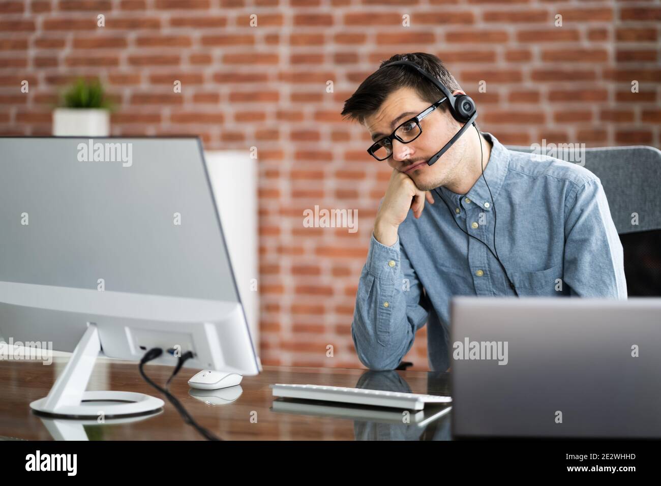 Bored Employee Person Portrait In Video Conference Call Stock Photo - Alamy