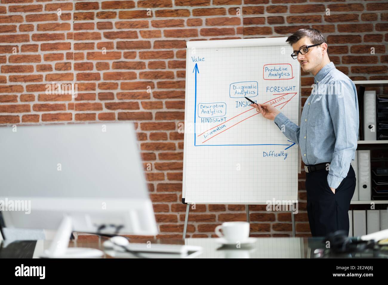 Man Making Virtual Online Presentation Using Video Conference Stock ...