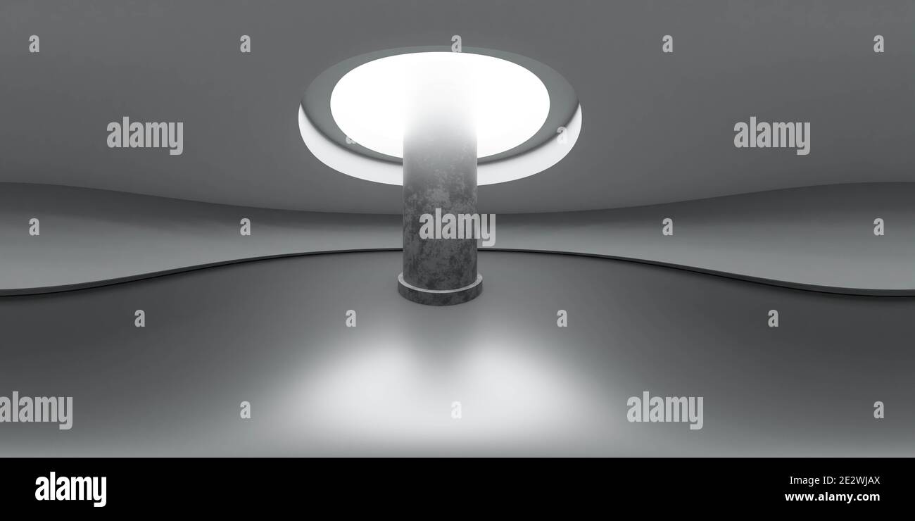 360 degree panorama view of abstract round hall with central pillar and ...