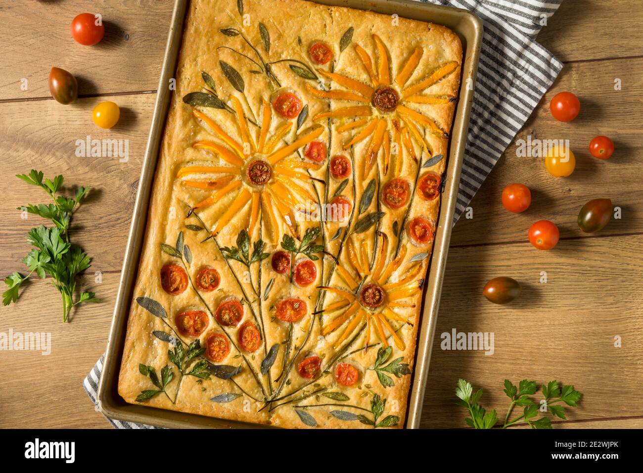 Homemade Flower Focaccia Bread Art with Herbs and Vegetables Stock ...