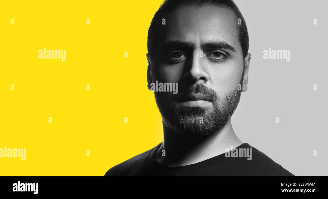 Portrait of bearded man on Illuminating yellow and Ultimate Gray ...