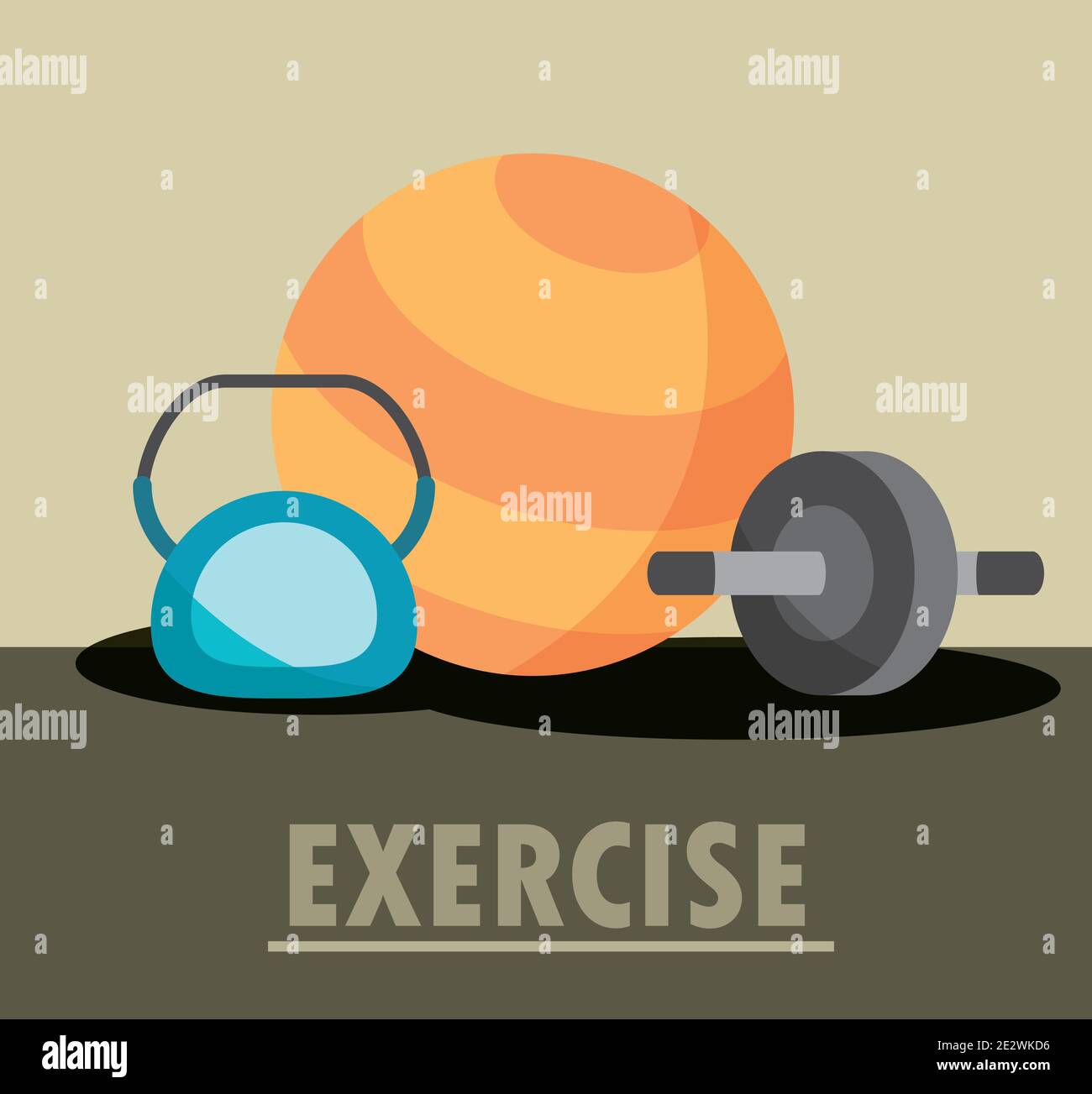 gym exercise kettlebell wheel abs and yoga ball equipment in flat style ...