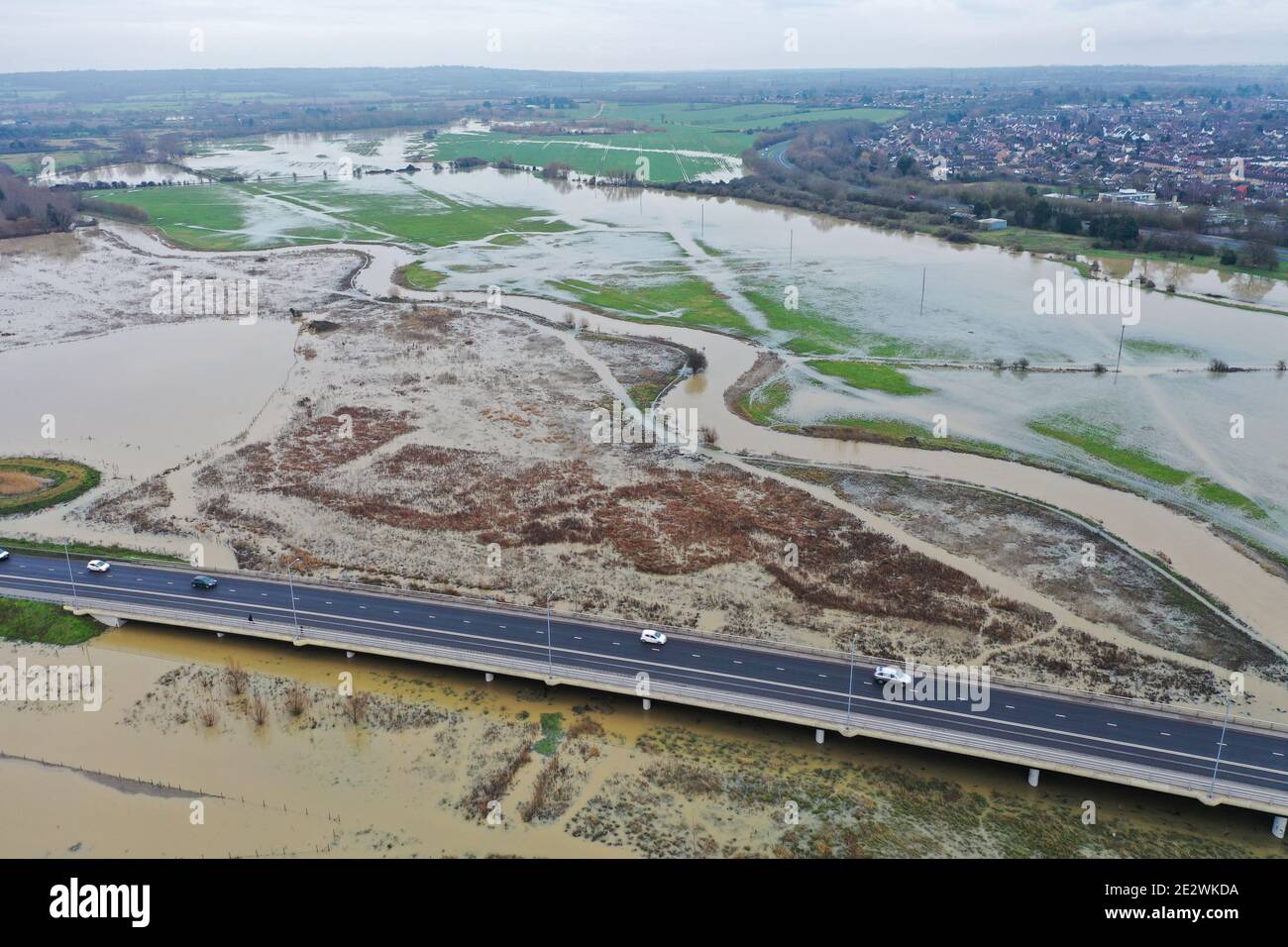 Essex, UK. 15th January 2021. Flooding in Chelmsford, Essex, after the ...