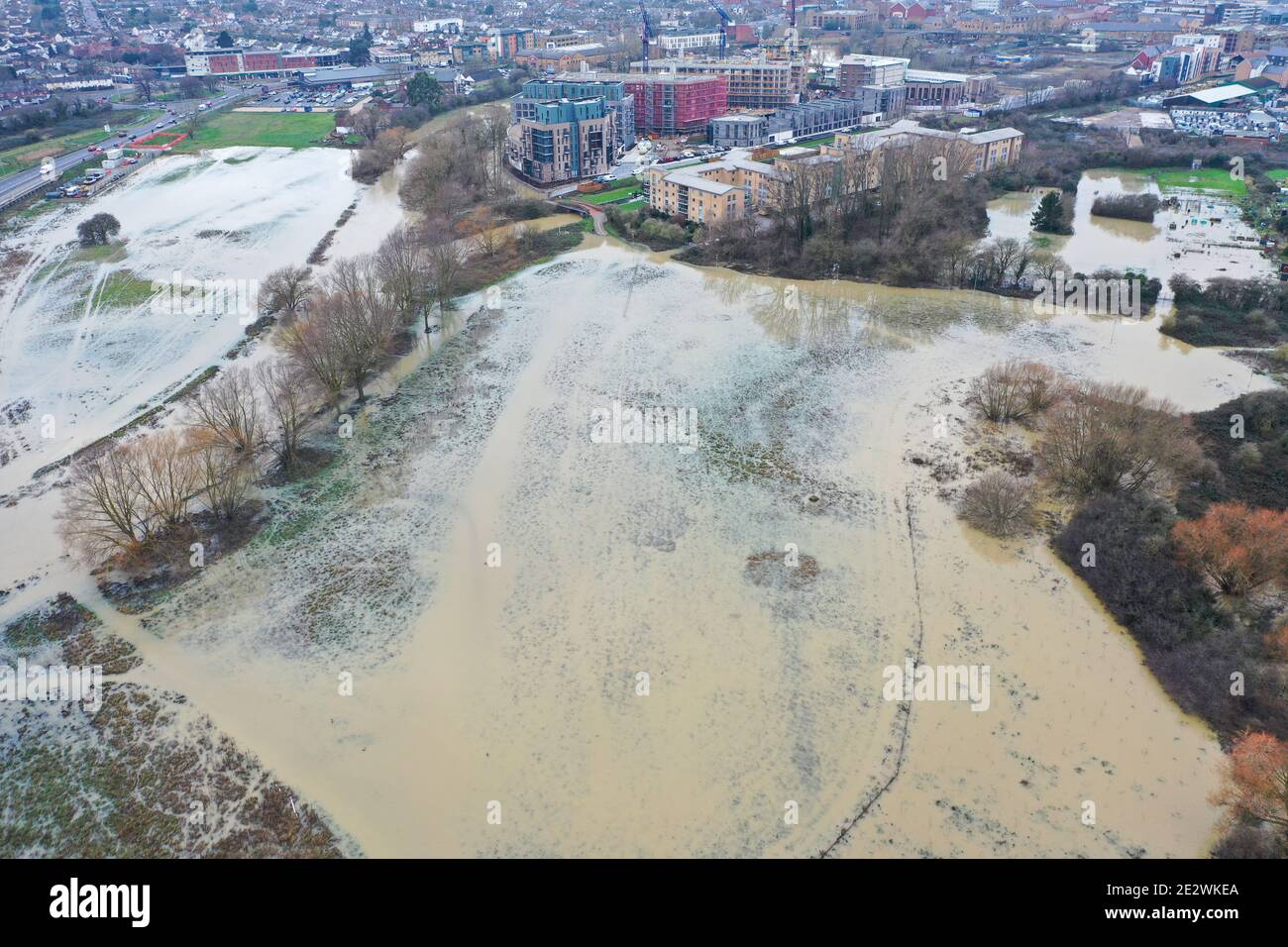 Essex, UK. 15th January 2021. Flooding in Chelmsford, Essex, after the ...