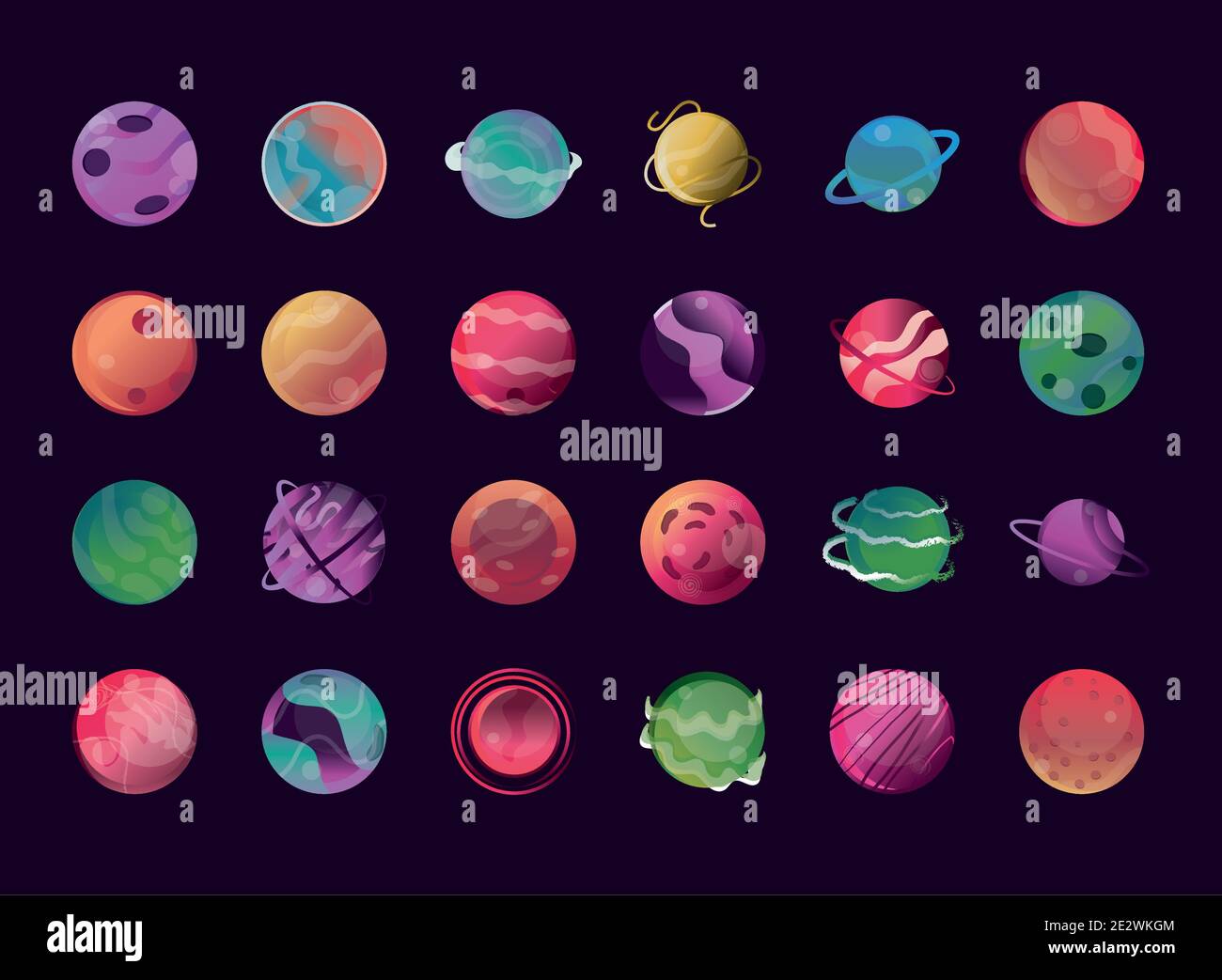 space planets universe exploration solar system galaxy, icons set style ...