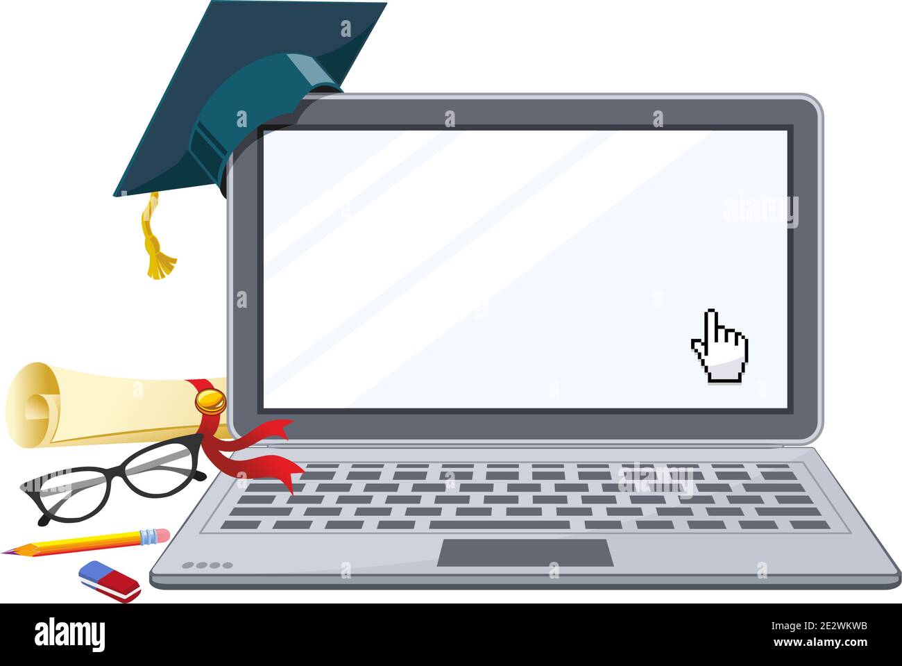 E-learning in laptop concept. Distance online education. Screen monitor ...