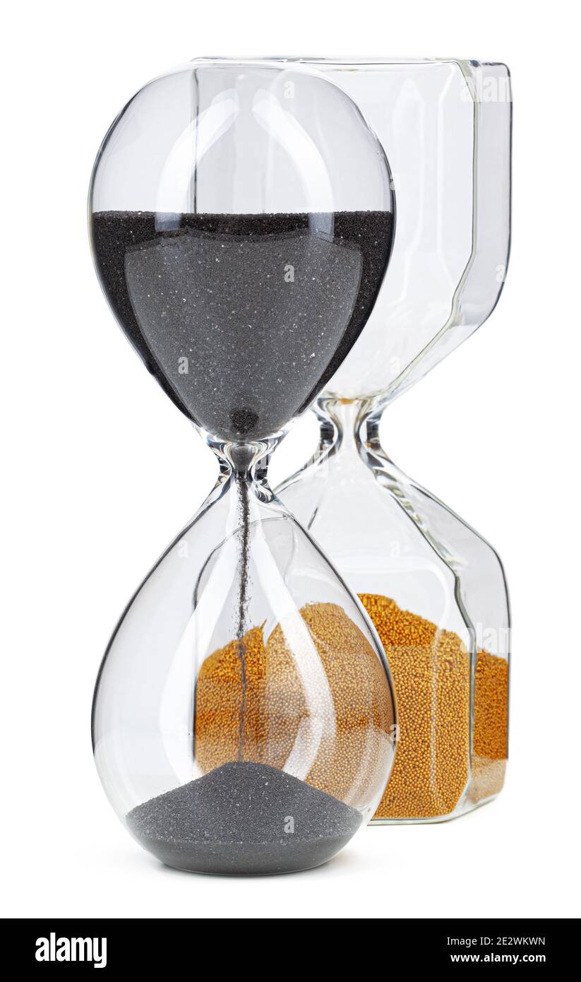 Two hourglass isolated on white background front view Stock Photo - Alamy