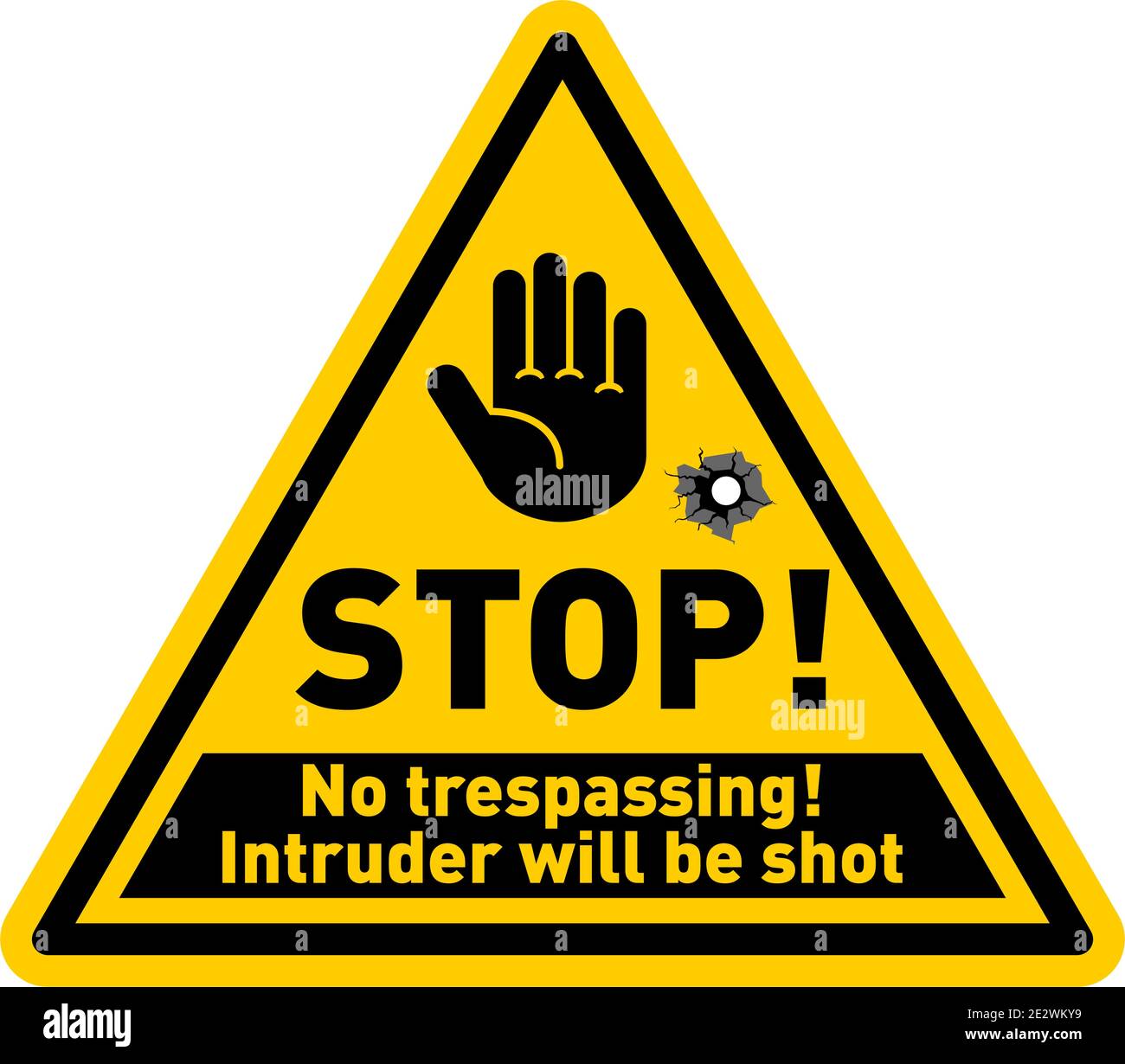 Triangular black and yellow prohibition sign. Restricted area, no ...
