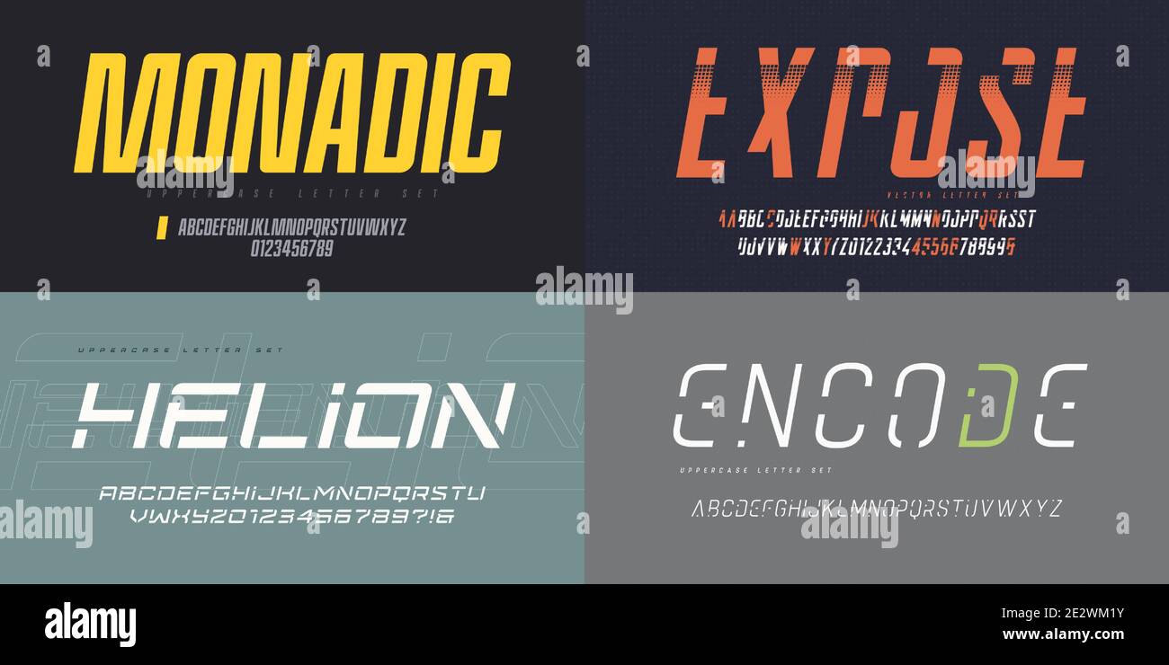 Collection of vector italic sans serif fonts, uppercase letter sets ...