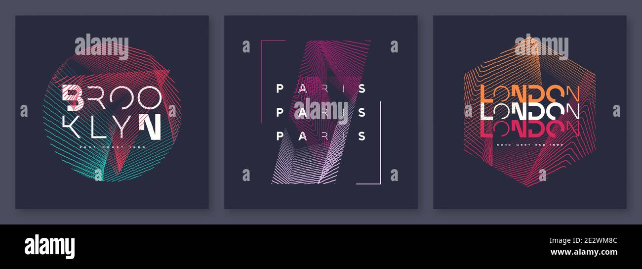 Set of abstract geometric t-shirt vector designs, graphic prints ...