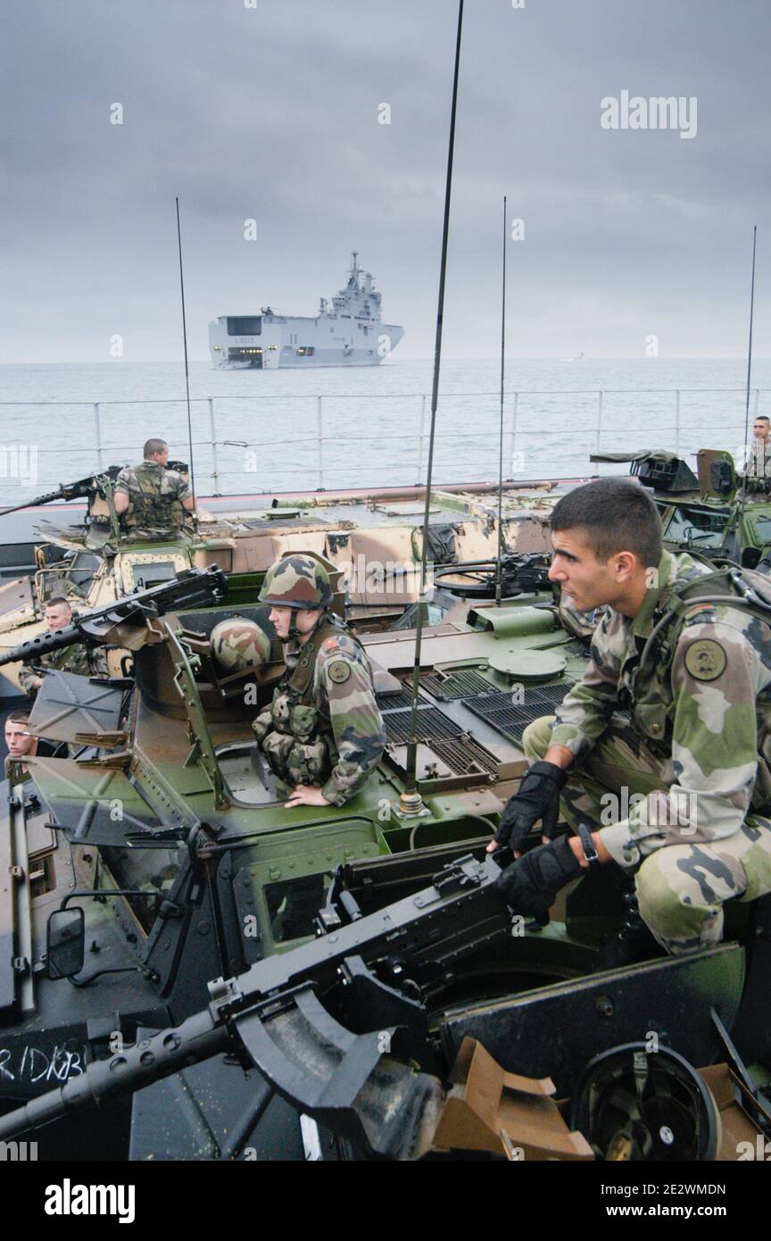 The lead ship of the Mistral class of amphibious assault ships, Mistral ...