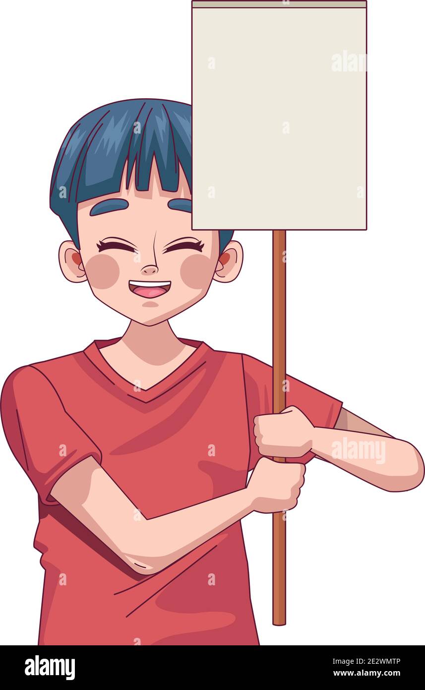 Anime Boy Holding A Sign