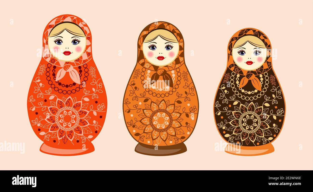 Russian Matryoshka with ornamental pattern. on white background. Vector ...