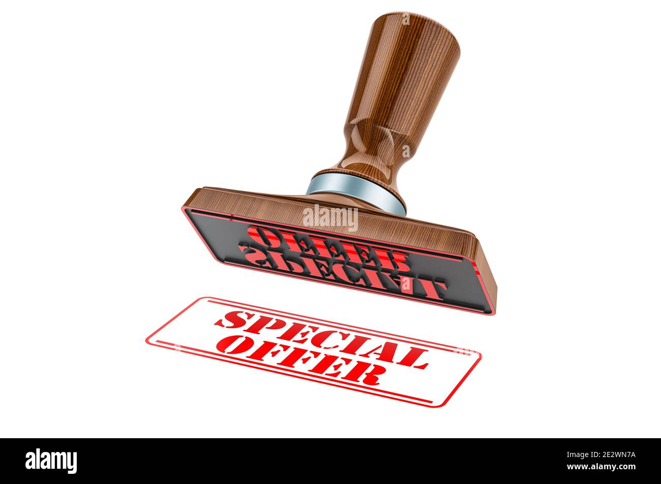 Special offer stamp. Wooden stamper, seal with text special offer, 3D ...