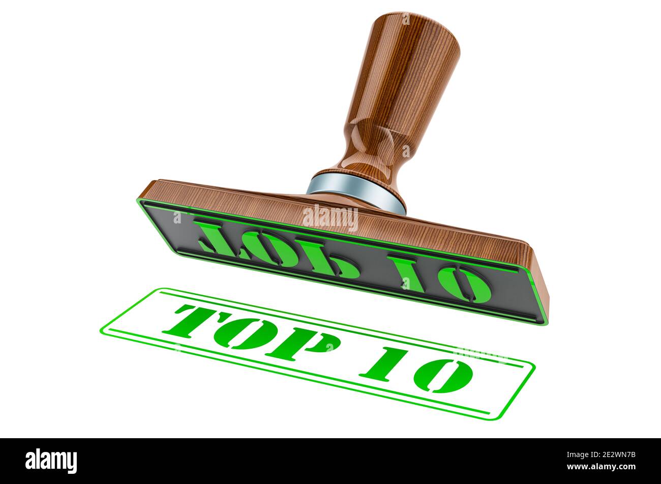 TOP 10 stamp. Wooden stamper, seal with text top 10, 3D rendering ...