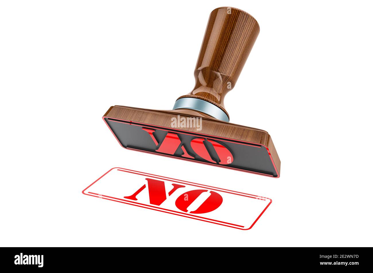 No stamp. Wooden stamper, seal with text no, 3D rendering isolated on ...