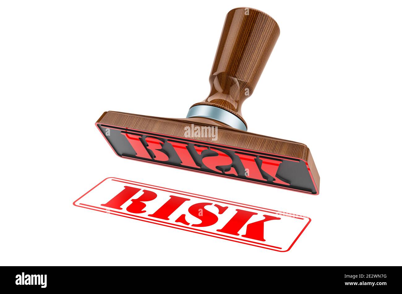 Risk stamp. Wooden stamper, seal with text risk, 3D rendering isolated ...