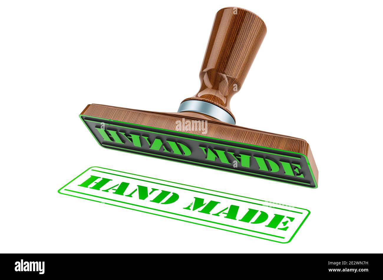 Hand made stamp. Wooden stamper, seal with text hand made, 3D rendering ...