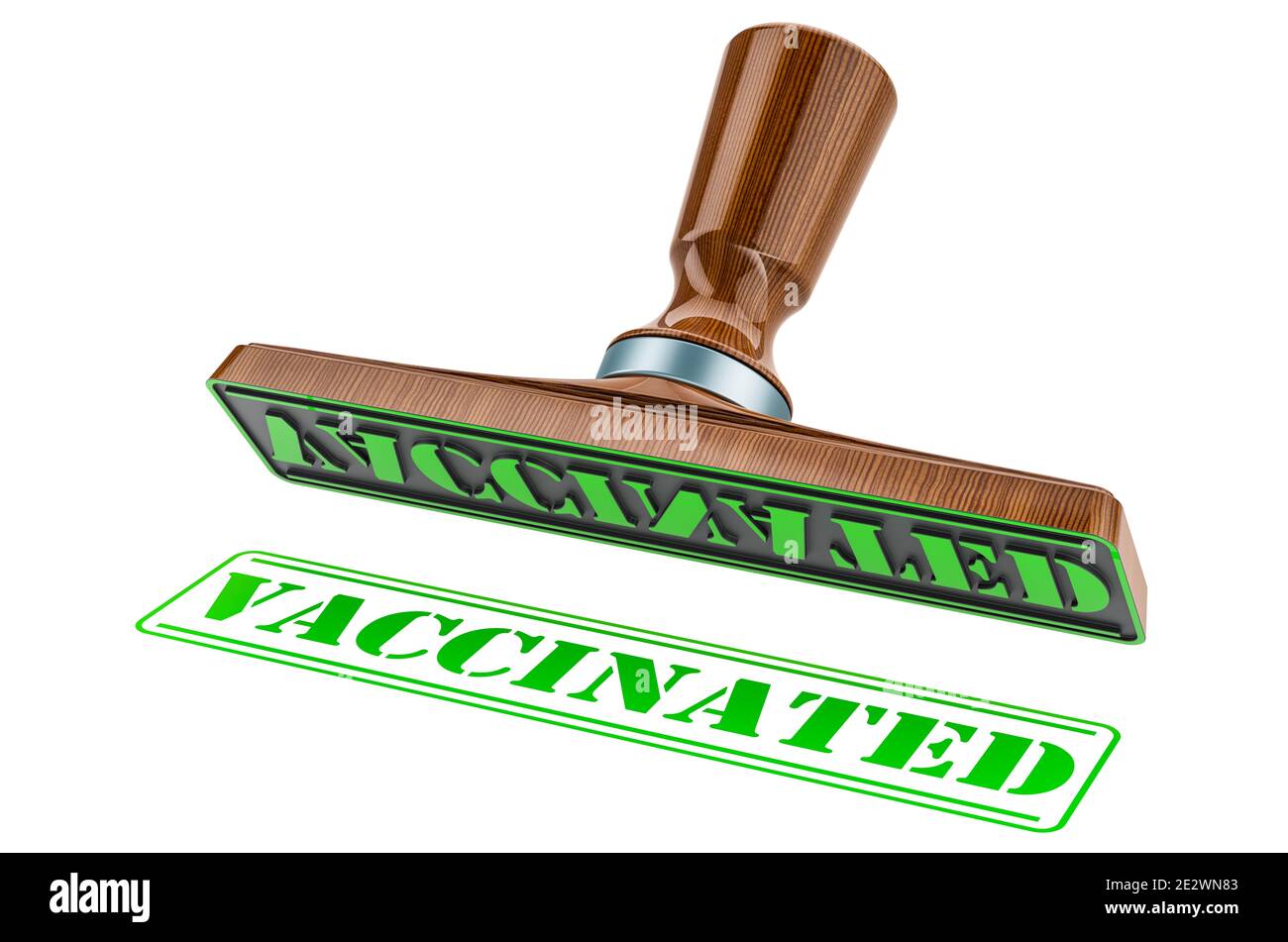 Vaccinated stamp. Wooden stamper, seal with text vaccinated, 3D ...