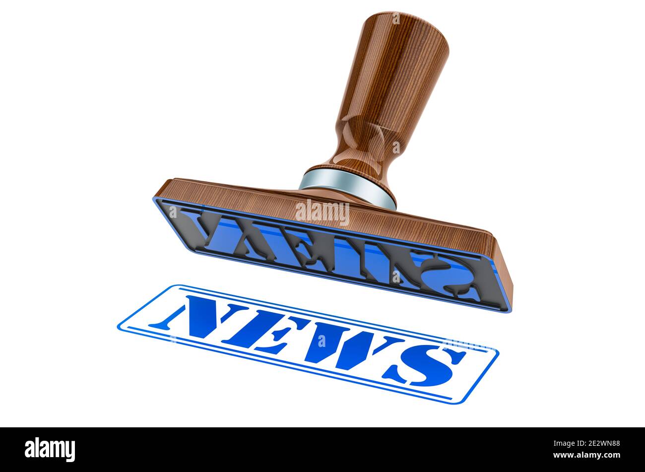 News stamp. Wooden stamper, seal with text news, 3D rendering isolated ...