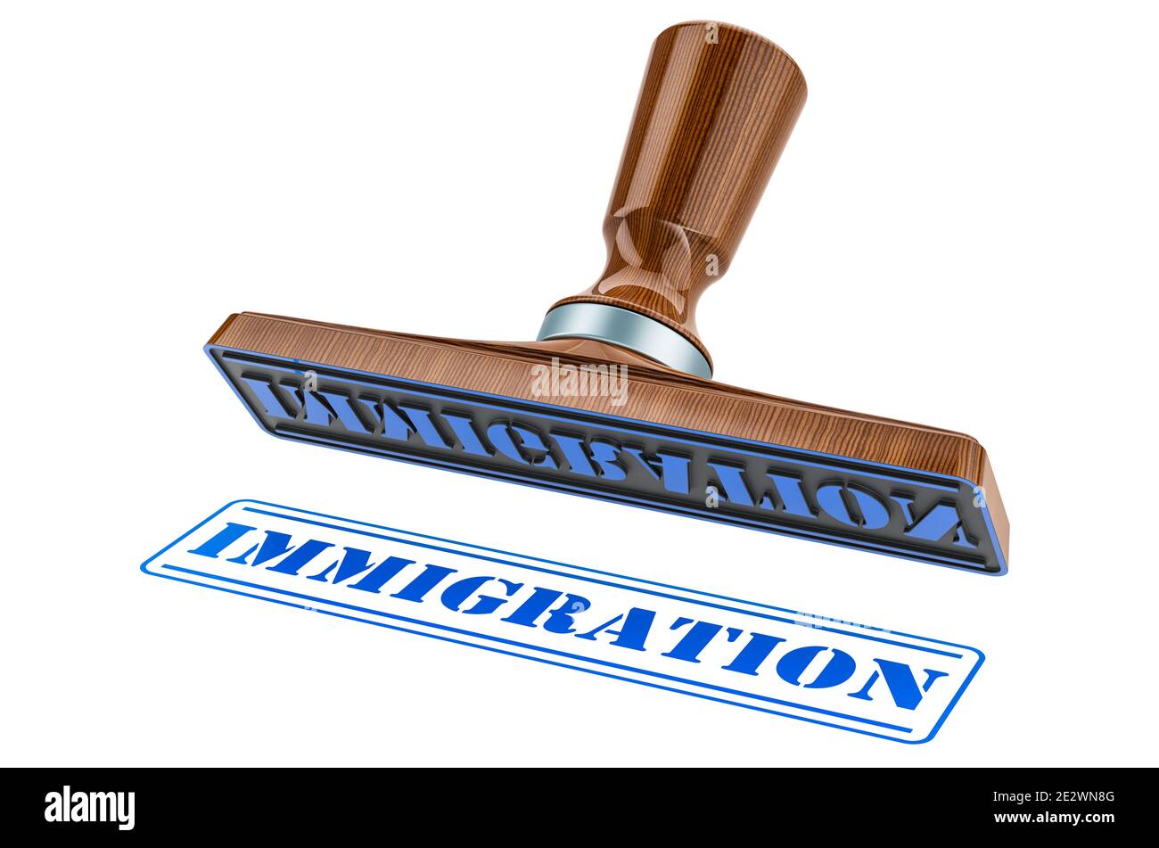 Immigration in stamp. Wooden stamper, seal with text immigration, 3D ...