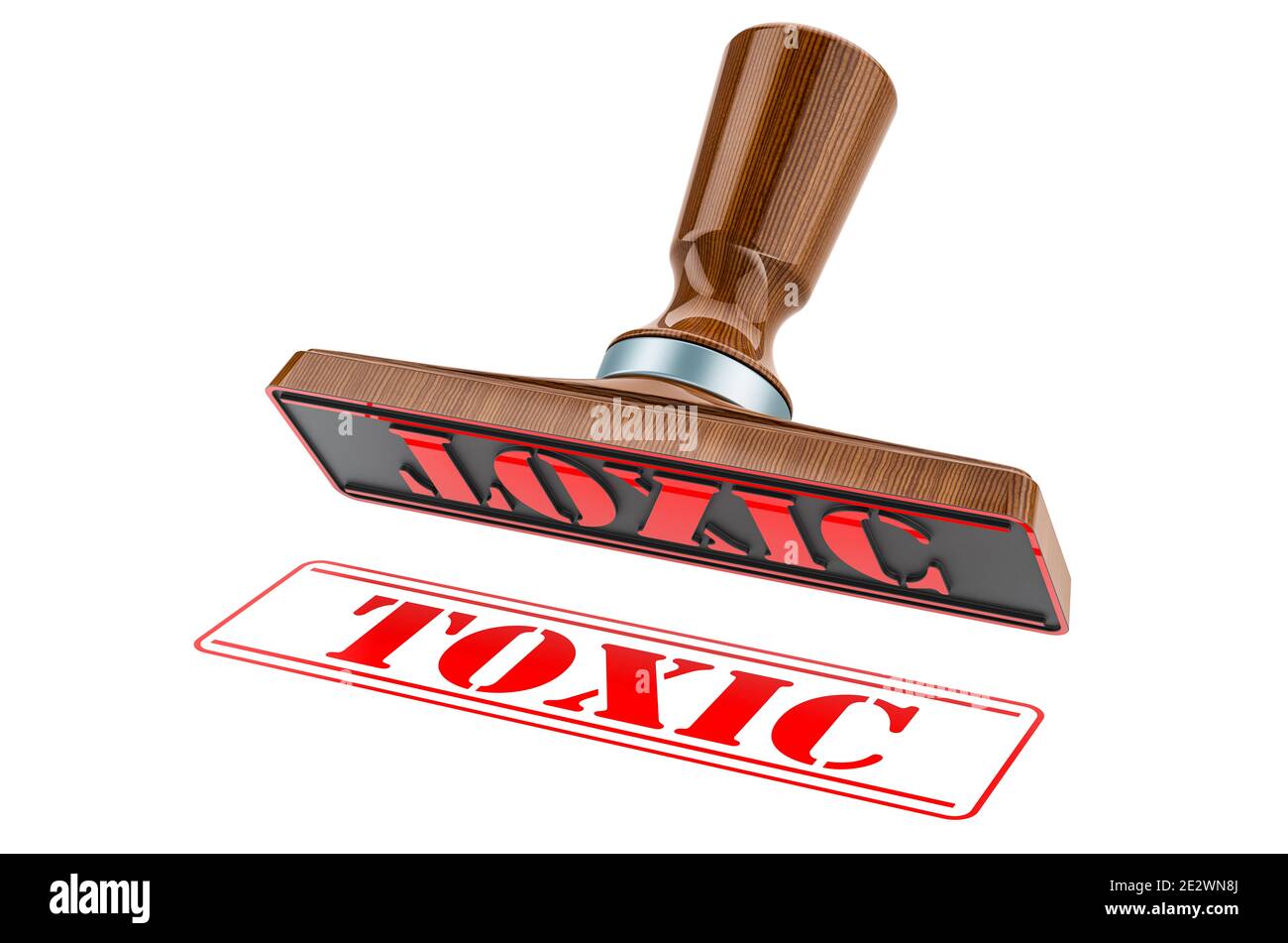 Toxic stamp. Wooden stamper, seal with text toxic, 3D rendering ...