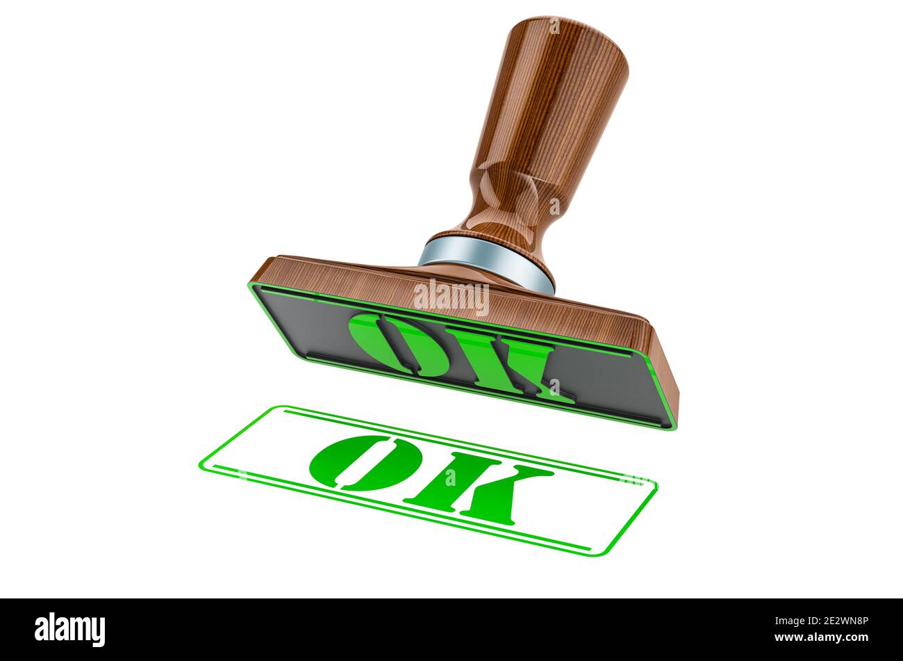 Ok stamp. Wooden stamper, seal with text ok, 3D rendering isolated on ...