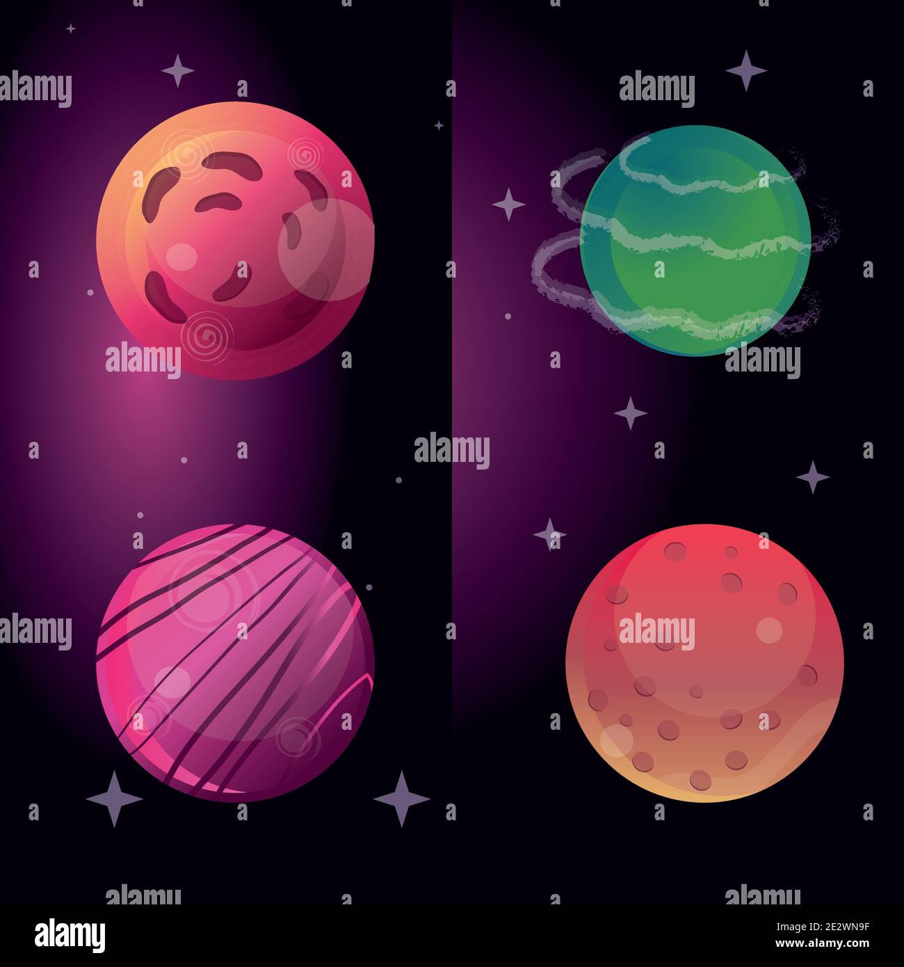 space solar system planets galaxy cosmos, icons set style vector ...