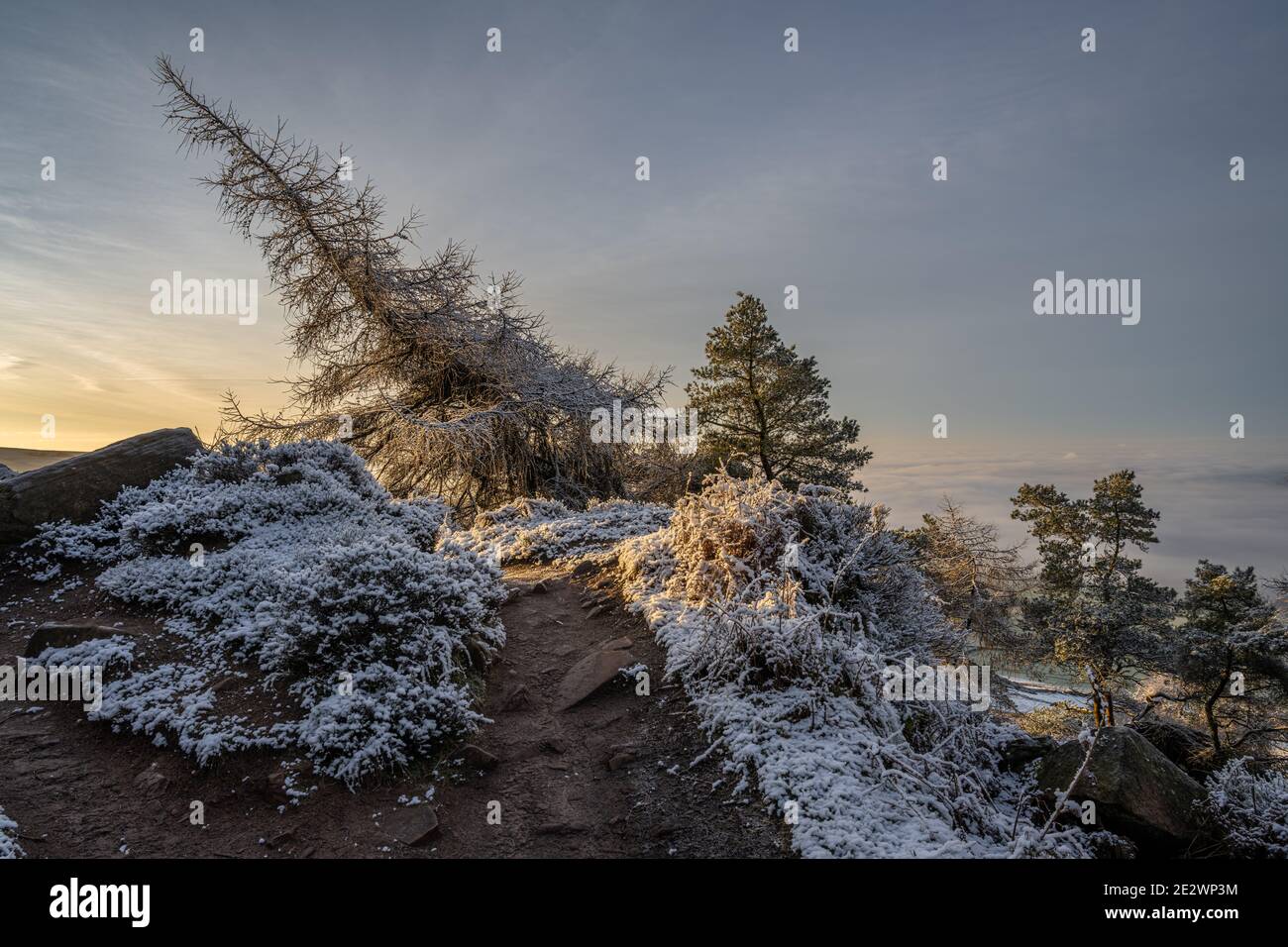 Temperature inversion at The Roaches at sunrise during winter in the ...