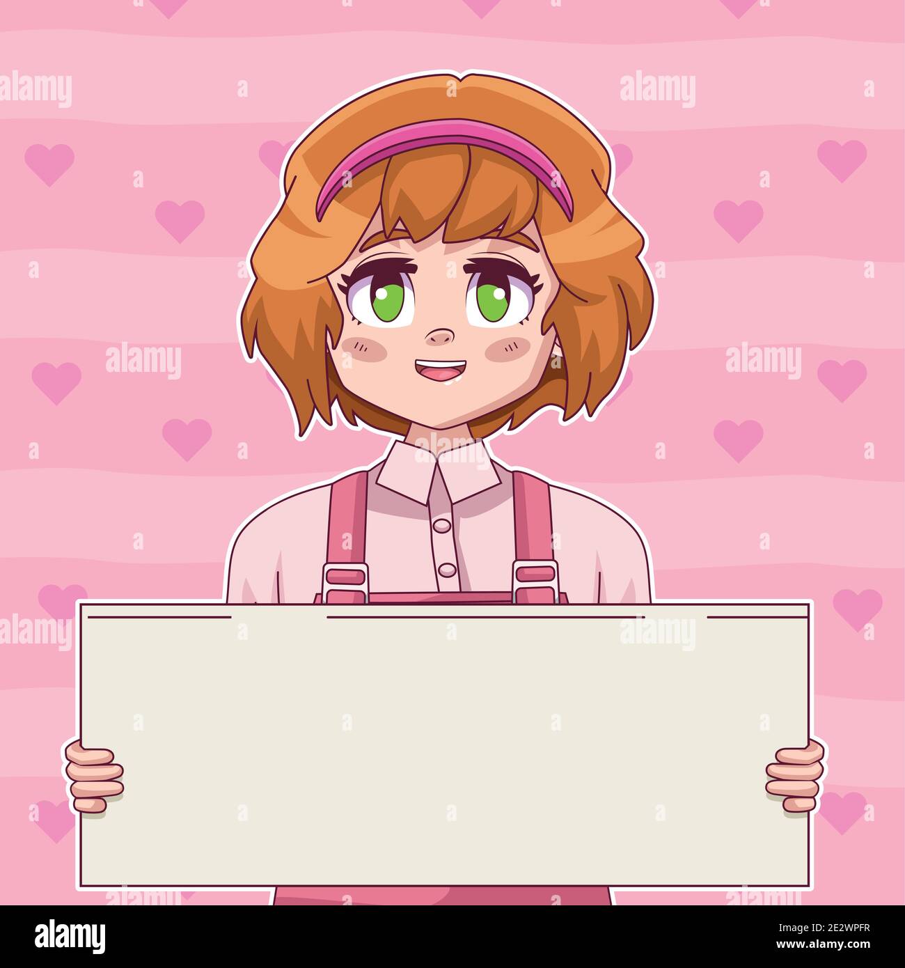 little girl comic manga character lifting protest banner vector ...