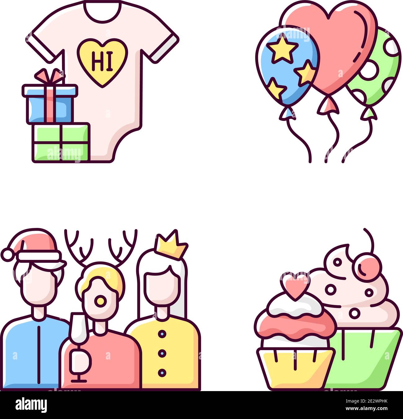 Family birthday celebration RGB color icons set Stock Vector Image ...