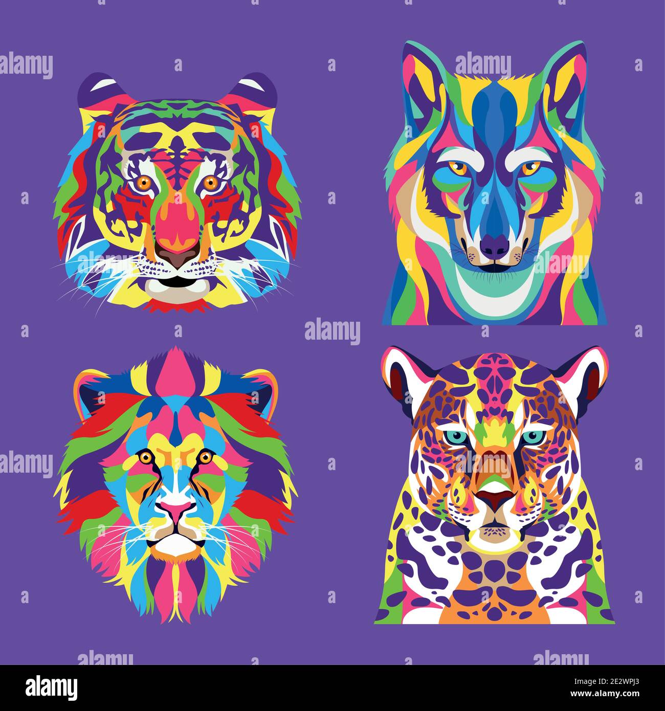 bundle of four animals wild life full color vector illustration design ...