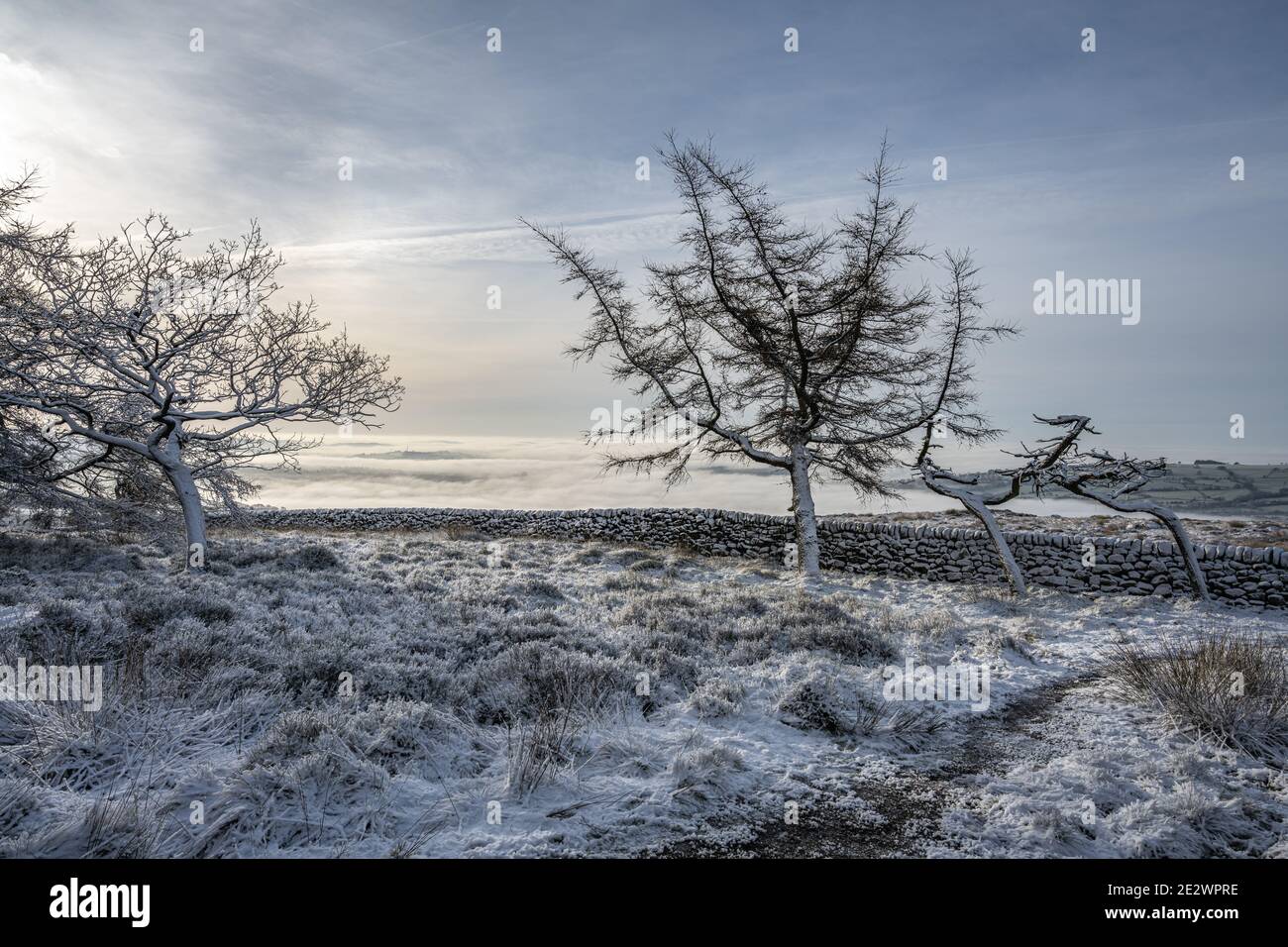 Temperature inversion at The Roaches at sunrise during winter in the ...