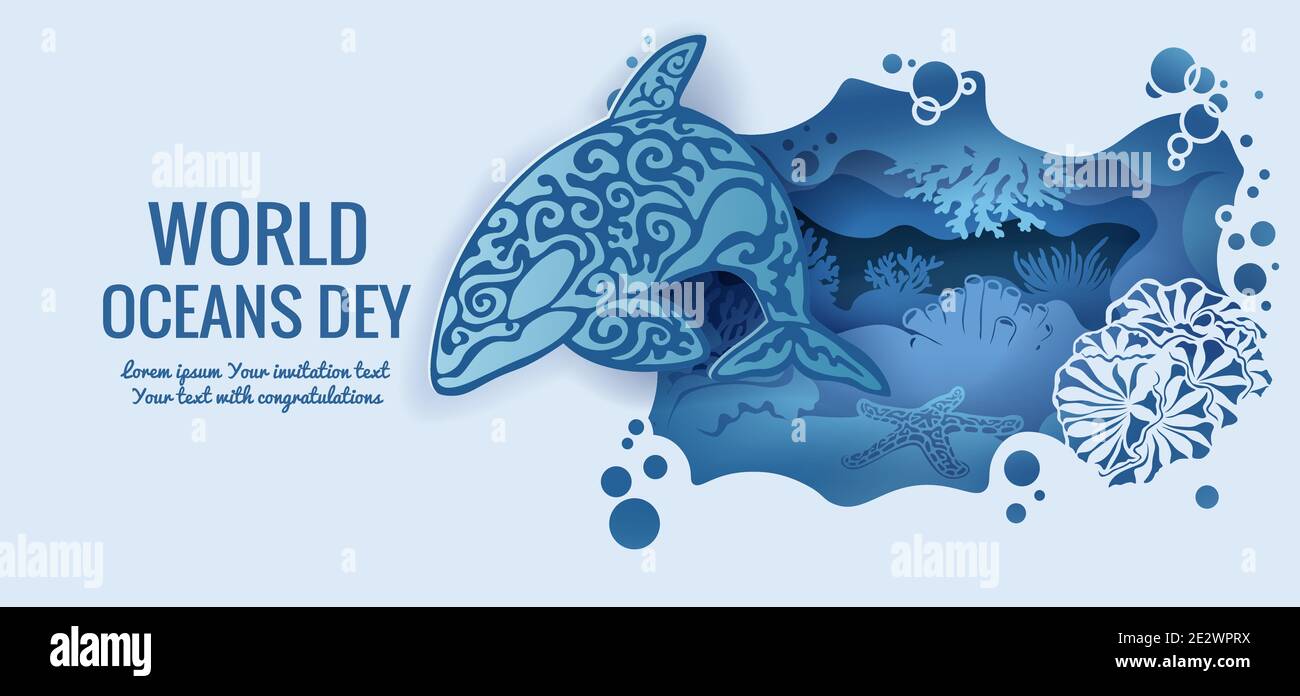 Text - world ocean day. Killer whale, template for making a postcard ...