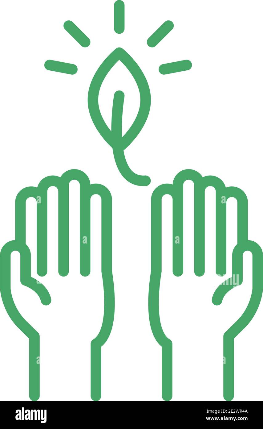organic natural, hands leaf ecology green line style vector ...