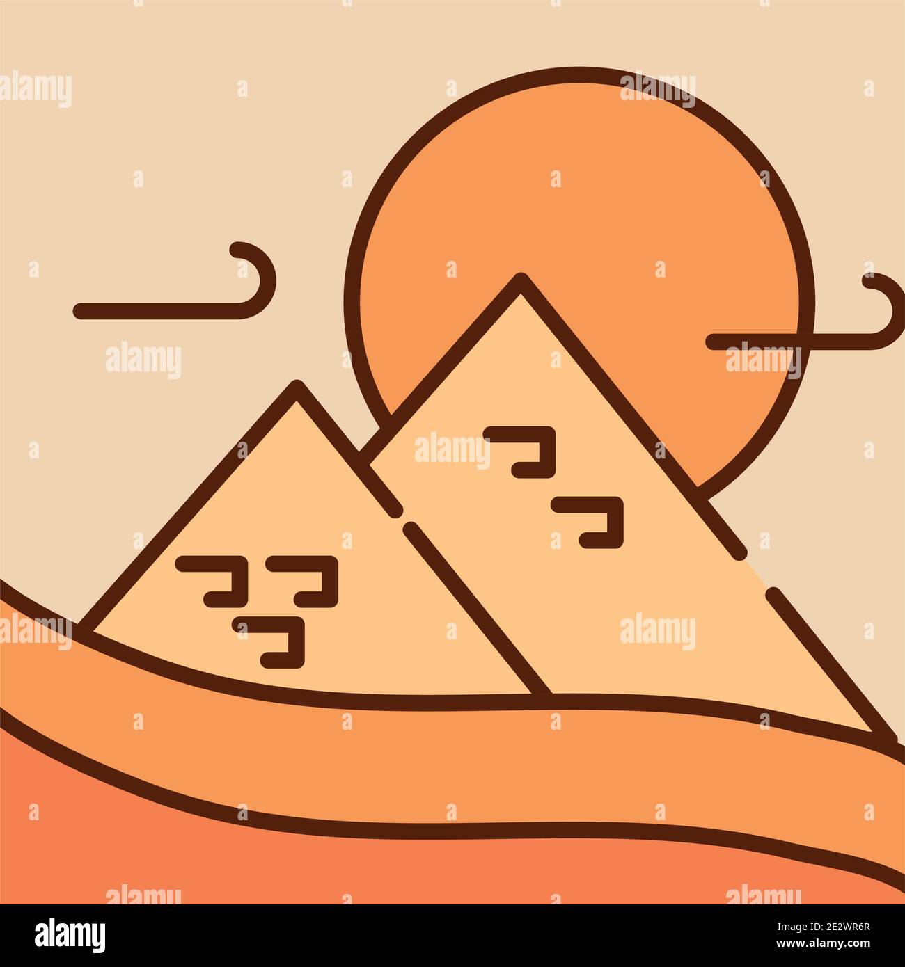 landscape desert pyramids sand sun nature cartoon, vector illustration ...