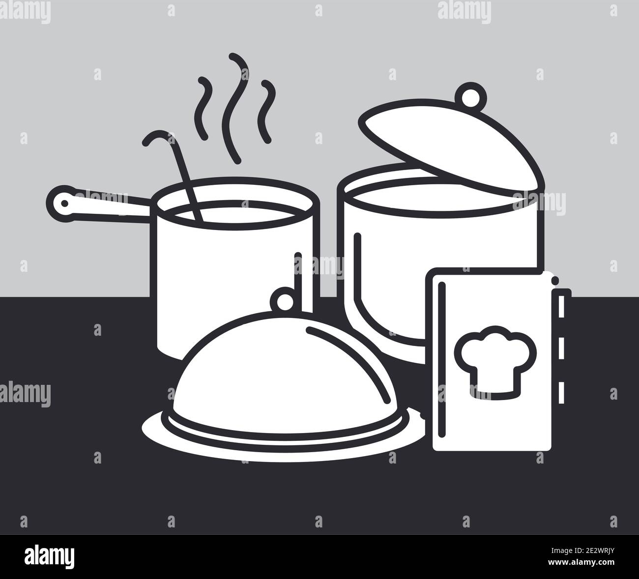 chef catering menu pot saucepan ladle linear style vector illustration ...